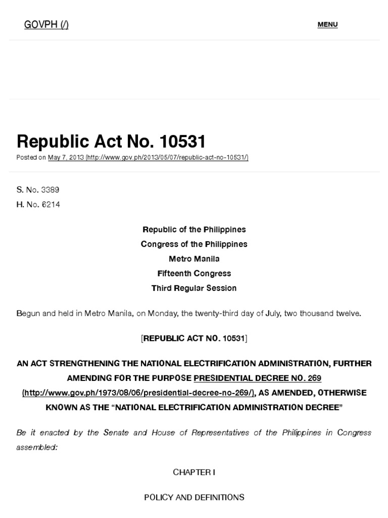 Republic Act No. 10531 NEA REFORM - Official Gazette of The Republic of ...