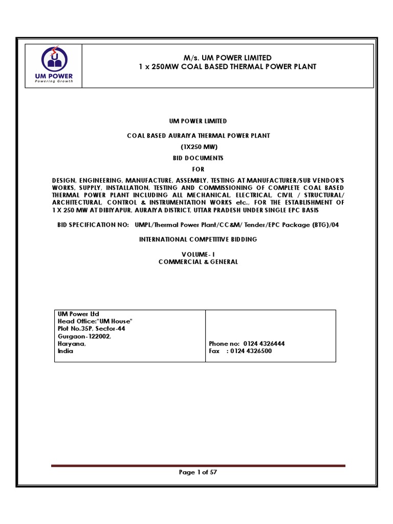 Power Plant Bid Document | PDF | License | Power (Physics)