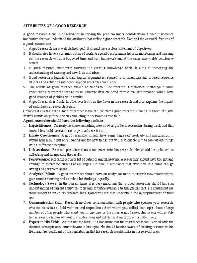 Attributes of A Good Research | PDF | Knowledge | Mental Processes
