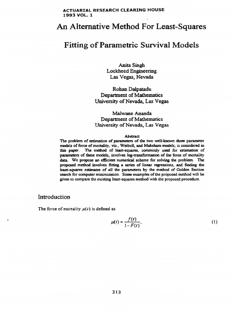 An Alternative Method For Least-Square Fitting of Parametric Survival Models | PDF | Least ...