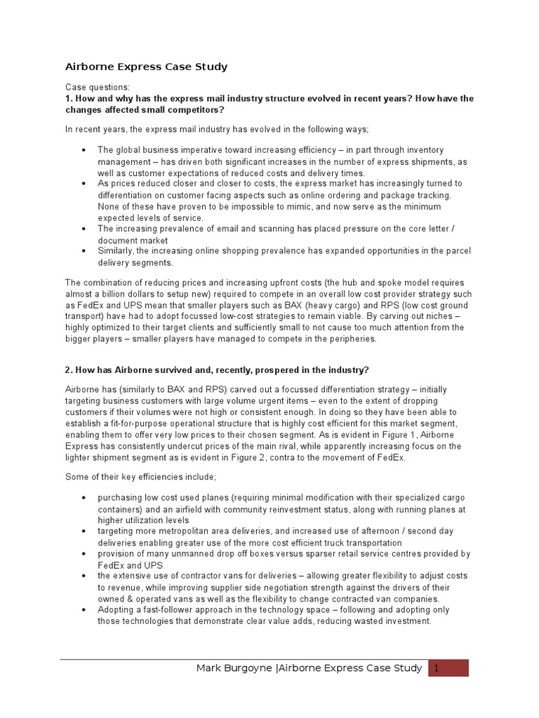 Airborne Express Case Study Pdf United States Postal Service