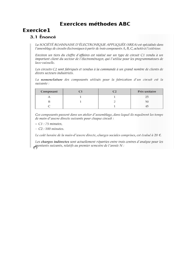 Exercices Sur La Méthode ABC