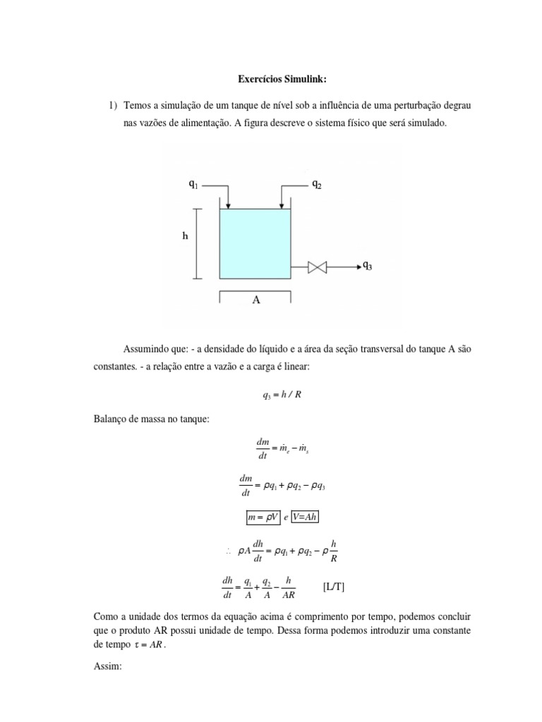 Modelagem Tanque de Nível | PDF | Analise matemática | Matemática aplicada