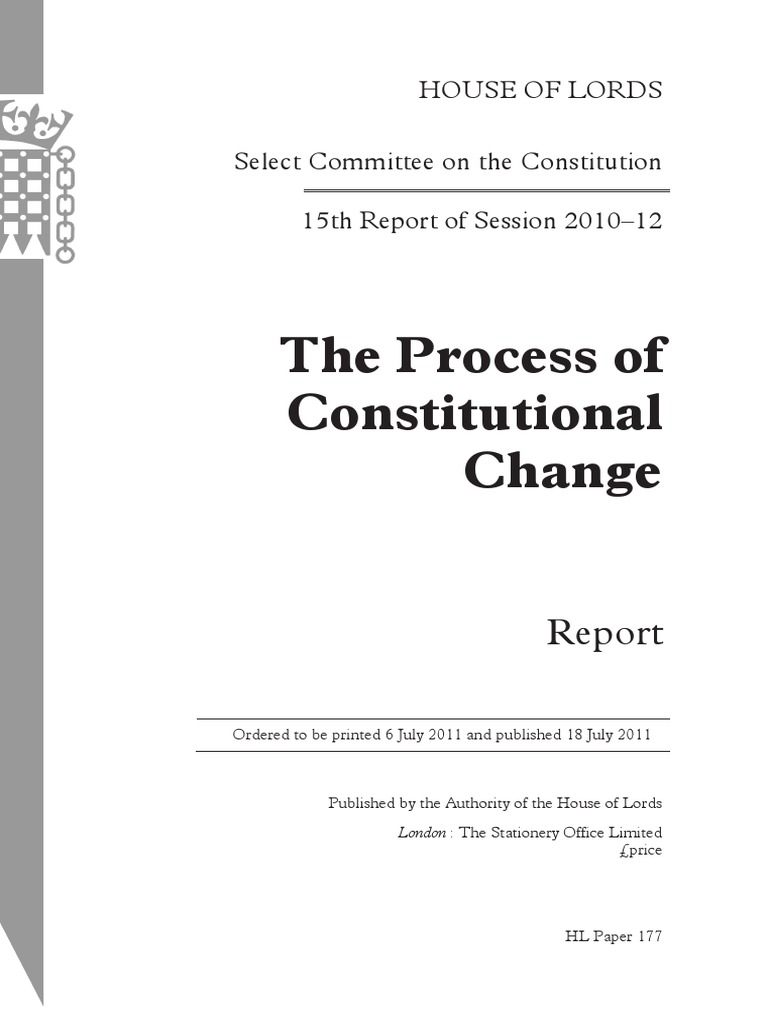 The Process of Constitutional Change | PDF | House Of Lords | Constitution