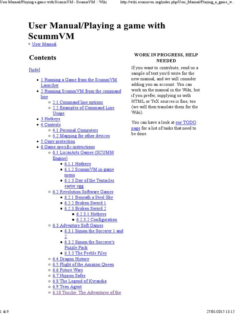 Playing A Game With ScummVM - ScummVM - Wiki | PDF | Command Line Interface | Keyboard Shortcut