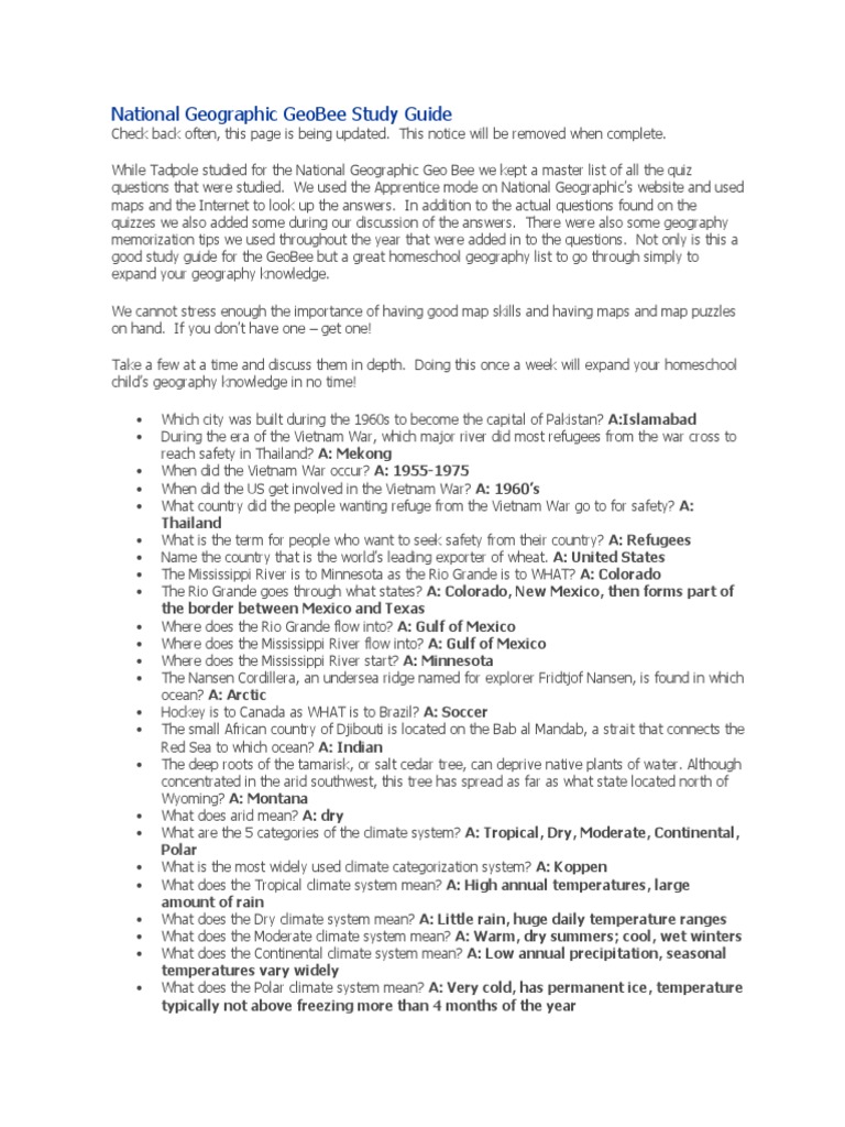 National Geographic GeoBee Study Guide | PDF | Midwestern United States ...