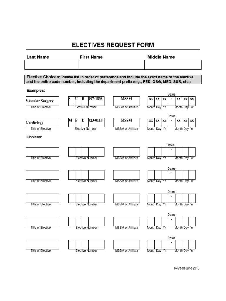 Electives Request Form Template | PDF | Sports & Recreation