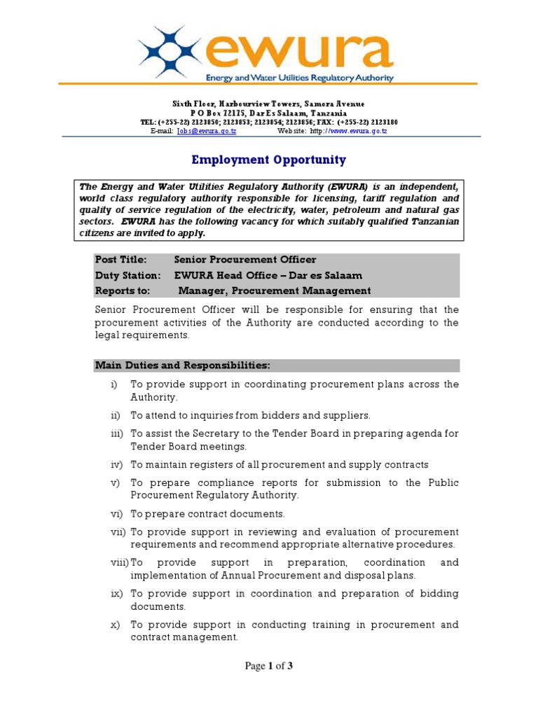 Job Advert - Senior Procurement Officer | Download Free PDF ...