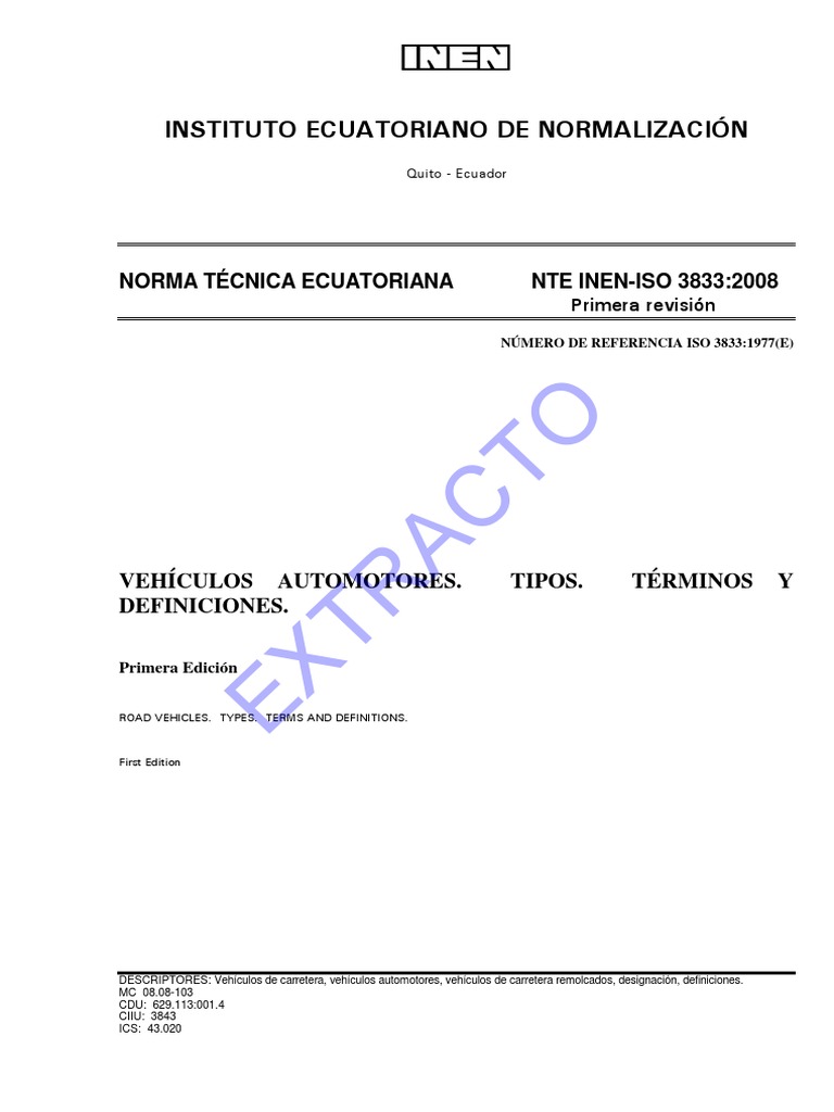 Nte Inen Iso 3833extracto | PDF | La carretera | Transporte