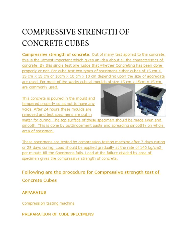 Concrete Cube Compressive Strength Test | PDF | Concrete | Strength Of ...