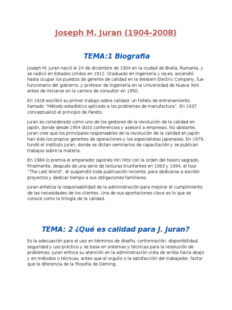 Calidad - Joseph Juran | PDF | Calidad (comercial) | Planificación