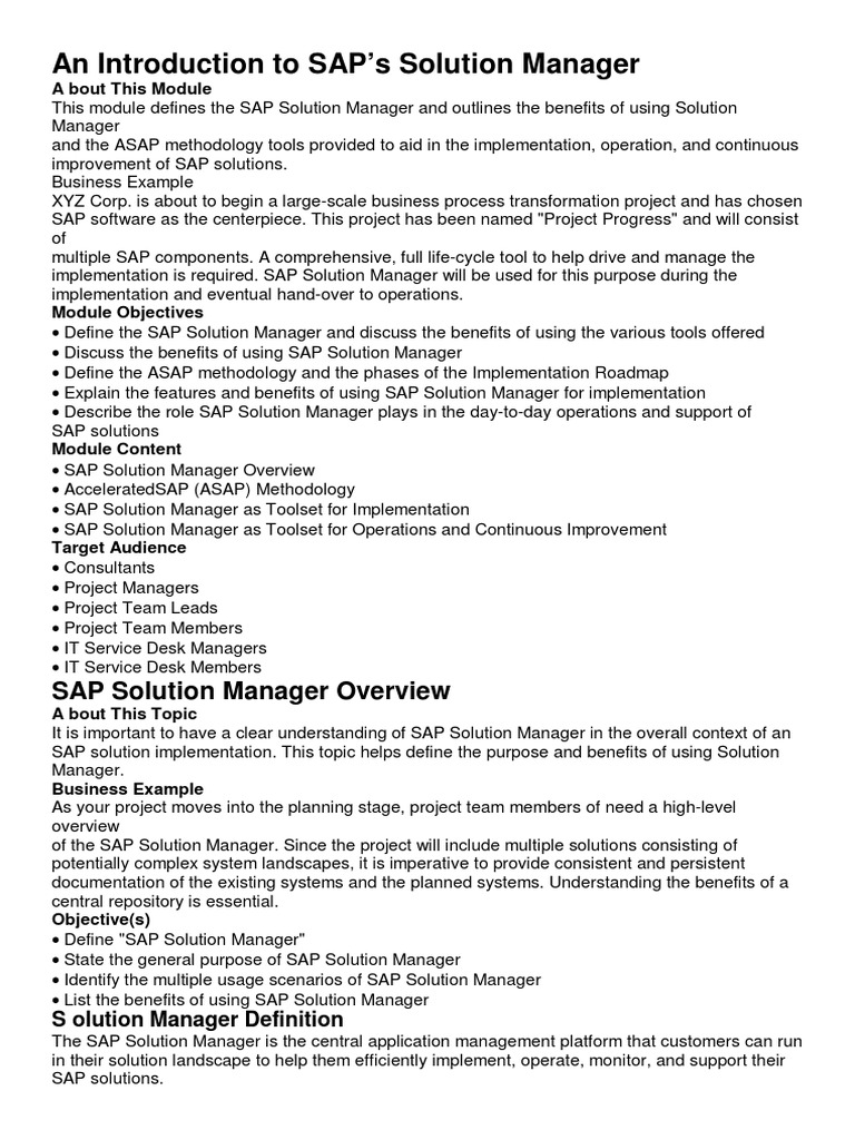 SAP Solution Manager Overview & Benefits | PDF | Business Process | Project Management