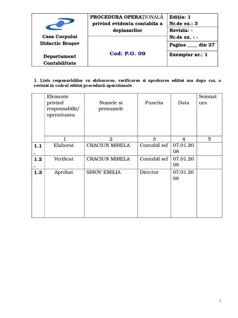 09 Procedura Operationala DEPLASARI | PDF