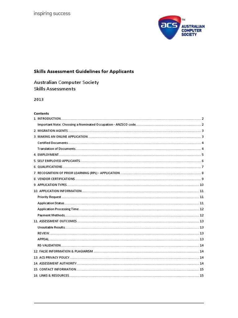 ACS Skills Assessment Guidelines 2013 | PDF | Academic Degree ...