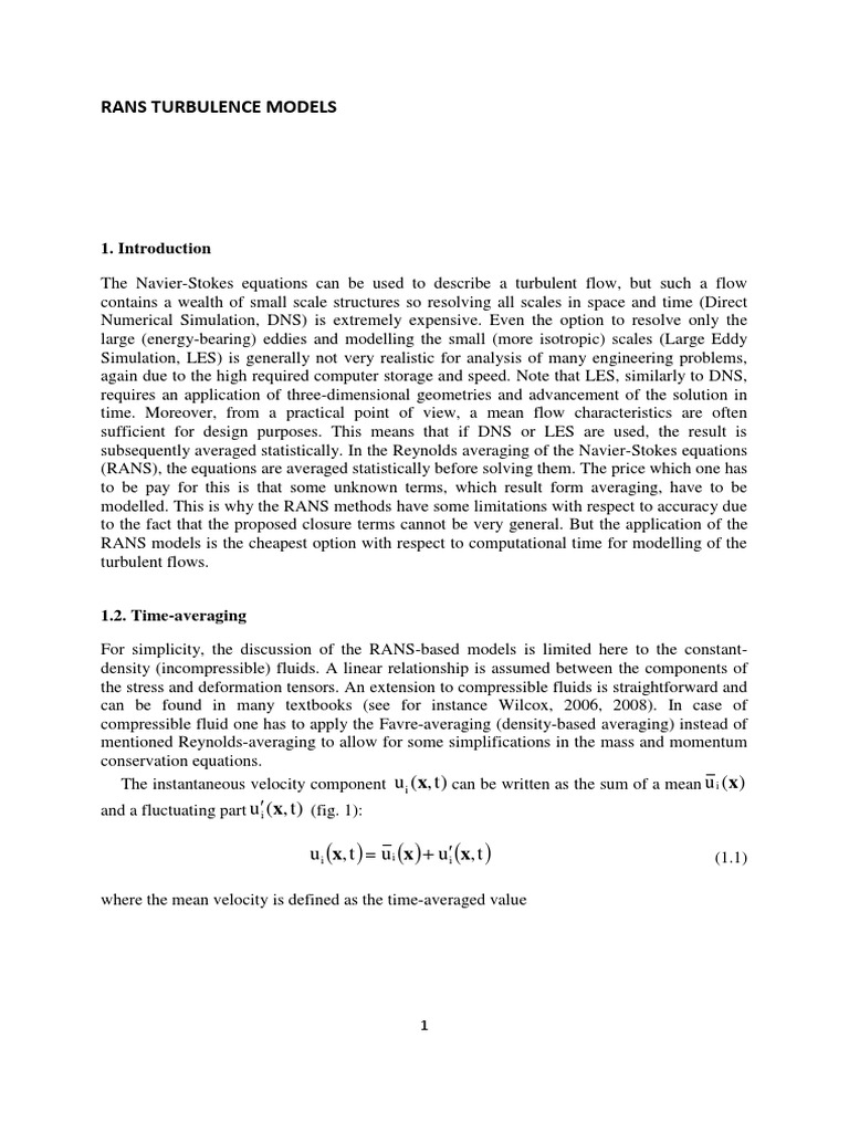 Rans Turbulence Models:) T, (U) (U) T, (U T, U U T, U | PDF | Turbulence | Navier–Stokes Equations