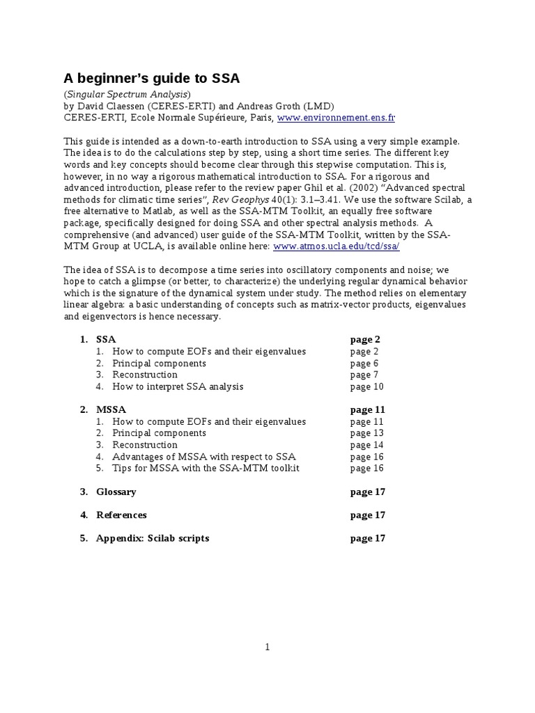 SSA Beginners Guide v9 | PDF | Eigenvalues And Eigenvectors ...