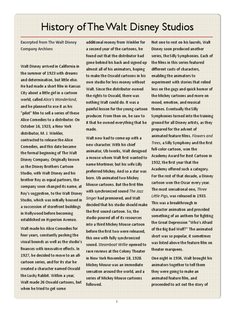 The History of TWDS | PDF | Walt Disney | The Walt Disney Company
