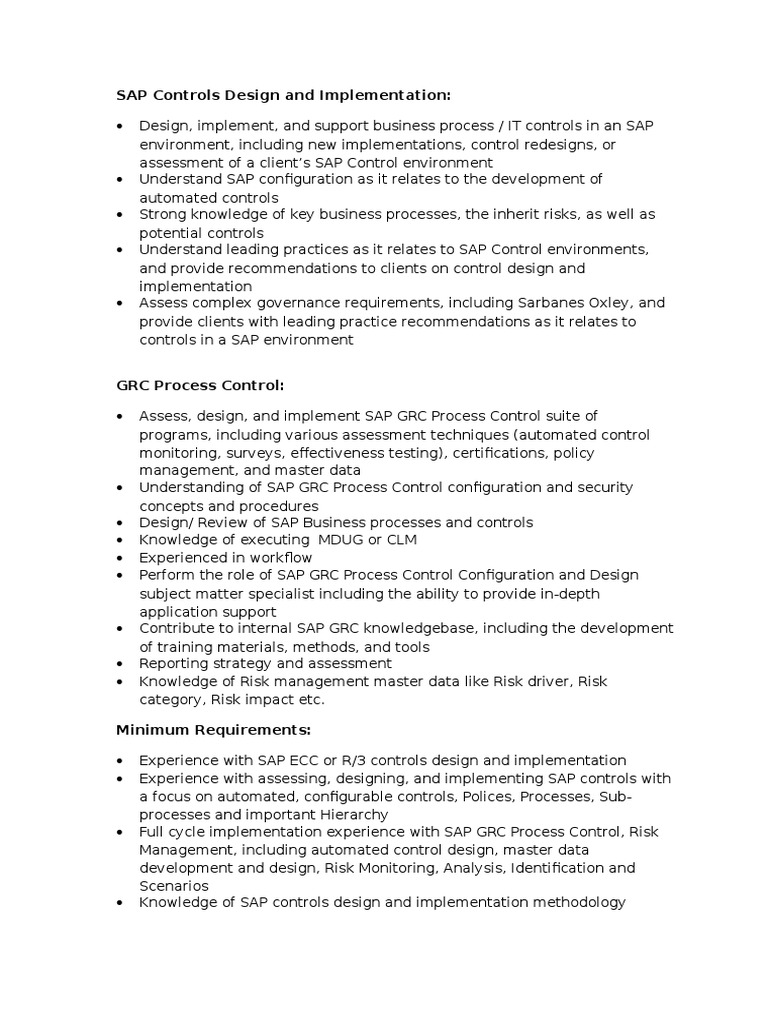 SAP Control Design and Implementation Guide | PDF | Business Process ...