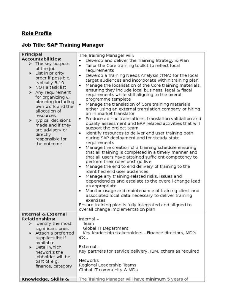 Training Manager Job Description | PDF | Competence (Human Resources ...