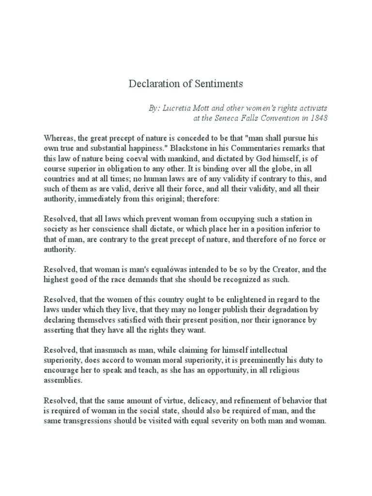 Declaration of Sentiments | PDF | Social Institutions | Social Science