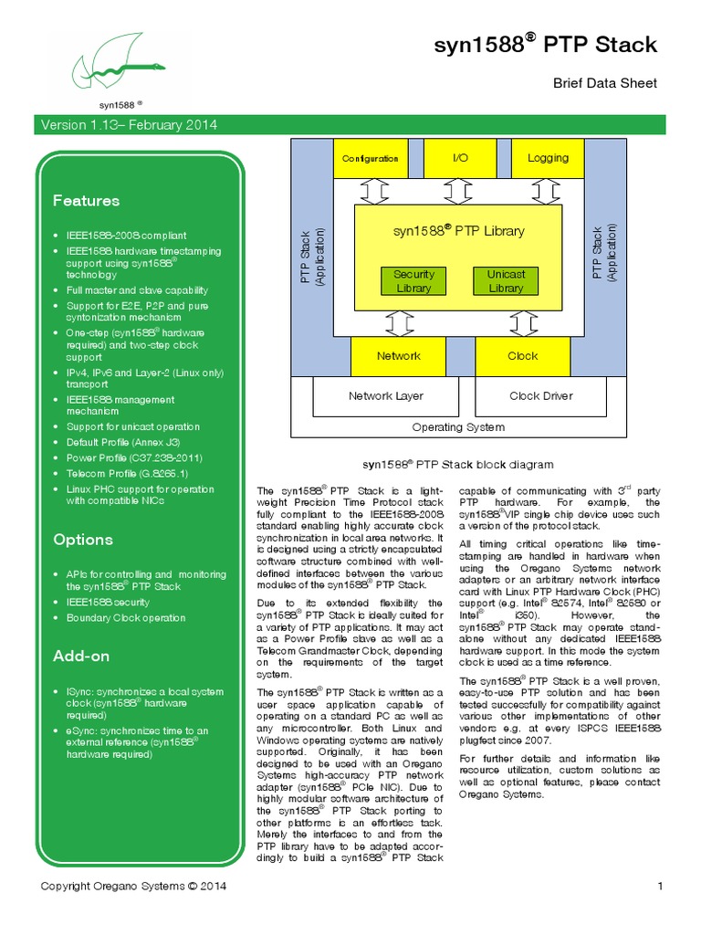 Syn1588 PTP Stack Briefs. | PDF | Network Interface Controller | Computing