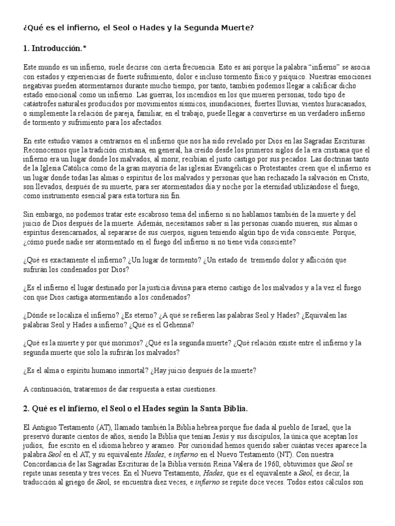 Qué Es El Infierno, El Seol o Hades y La Segunda Muerte | PDF ...