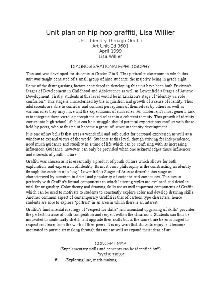 Identity Through Graffiti Unit Plan | PDF | Graffiti | Drawing
