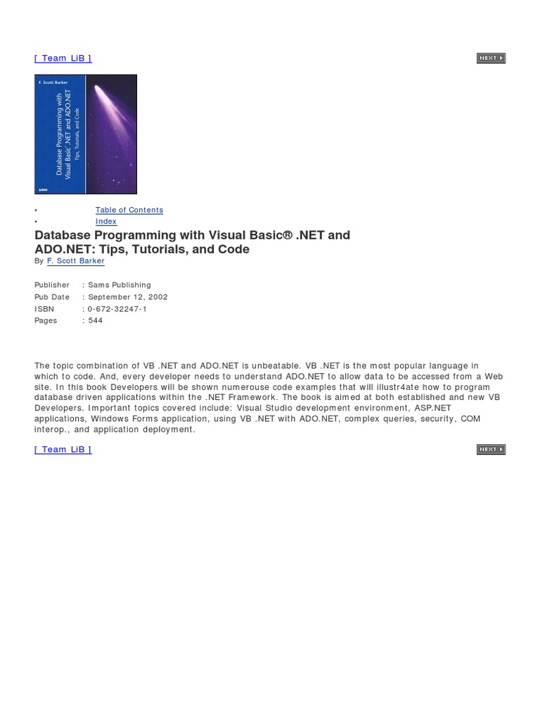 Database Programming With Visual Basic Net And Ado Net Tips Tutorials And Code Pdf