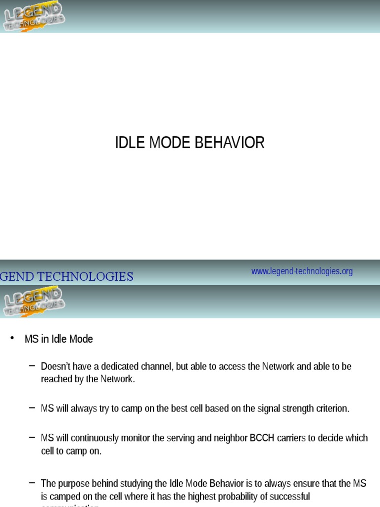 Idle Mode Behavior: Legend Technologies | PDF | Telecommunications | Telecommunications Engineering