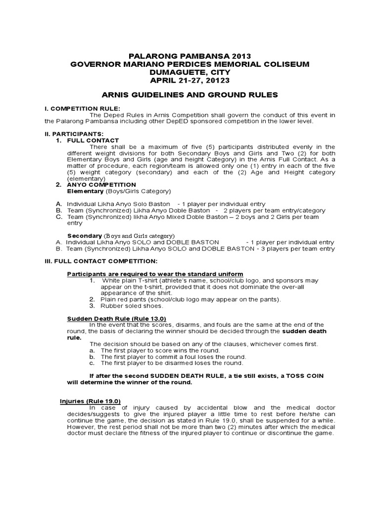 Arnis Guidelines and Ground Rules | PDF | Sports | Leisure