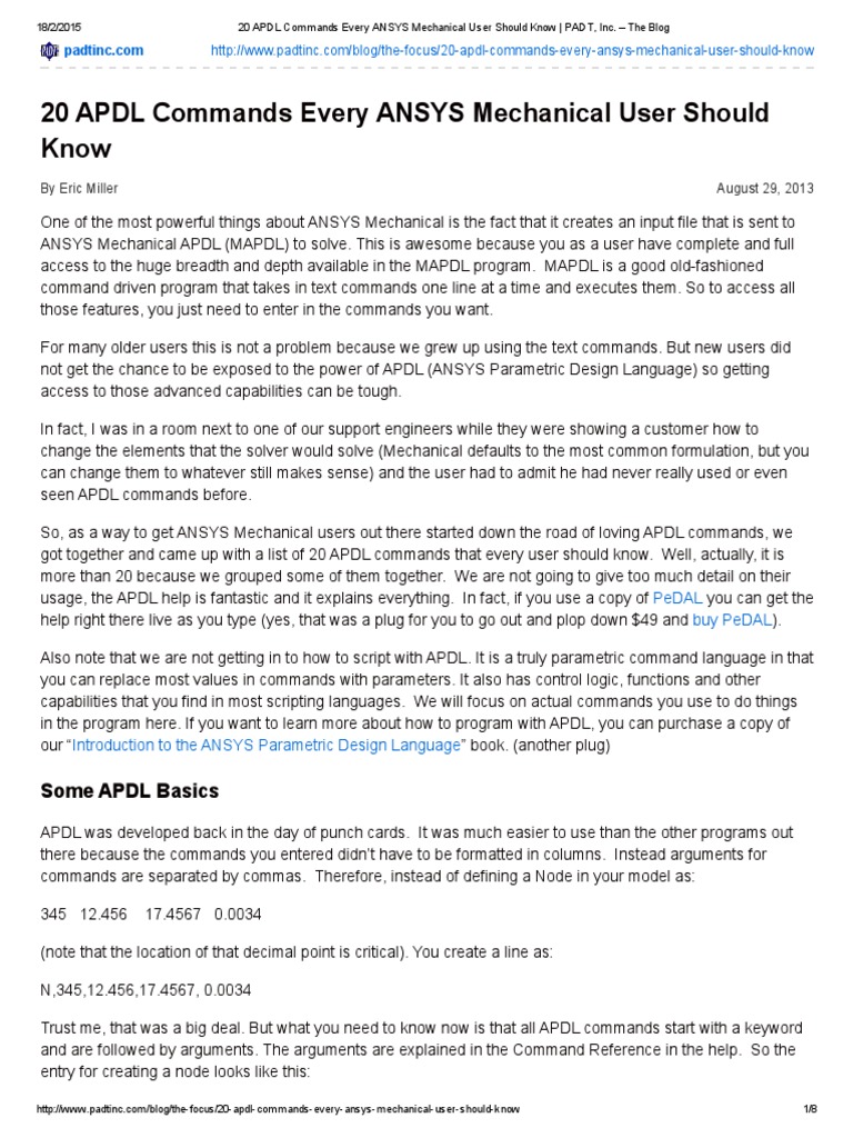 20 APDL Commands Every ANSYS Mechanical User Should Know | PDF | Parameter (Computer Programming ...