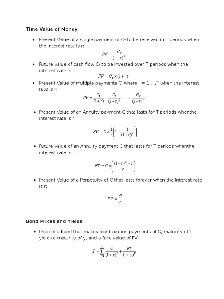 Formula Sheet | PDF | Bond Duration | Bonds (Finance)
