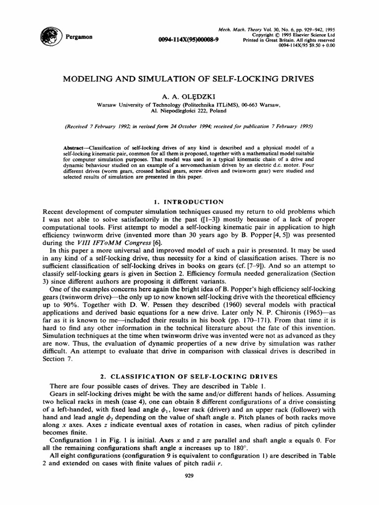 Modeling and Simulation of Self-Locking Drives | PDF | Rotation Around ...