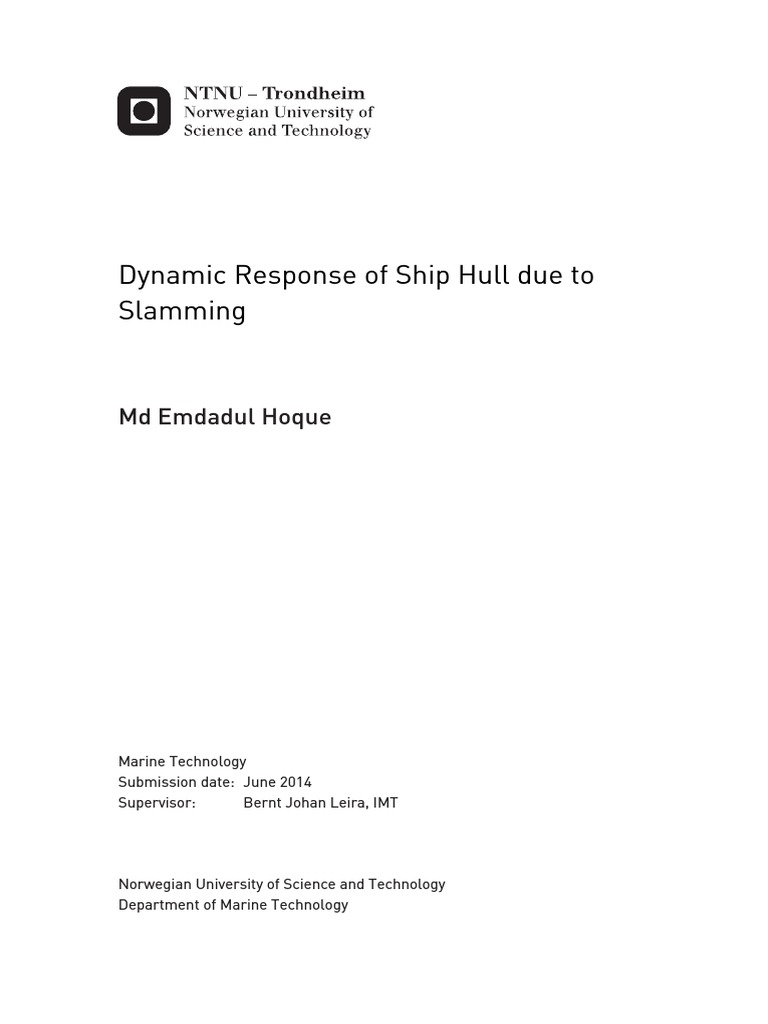 Dynamic Response of Ship Hull Due To Slamming | PDF | Waves | Force