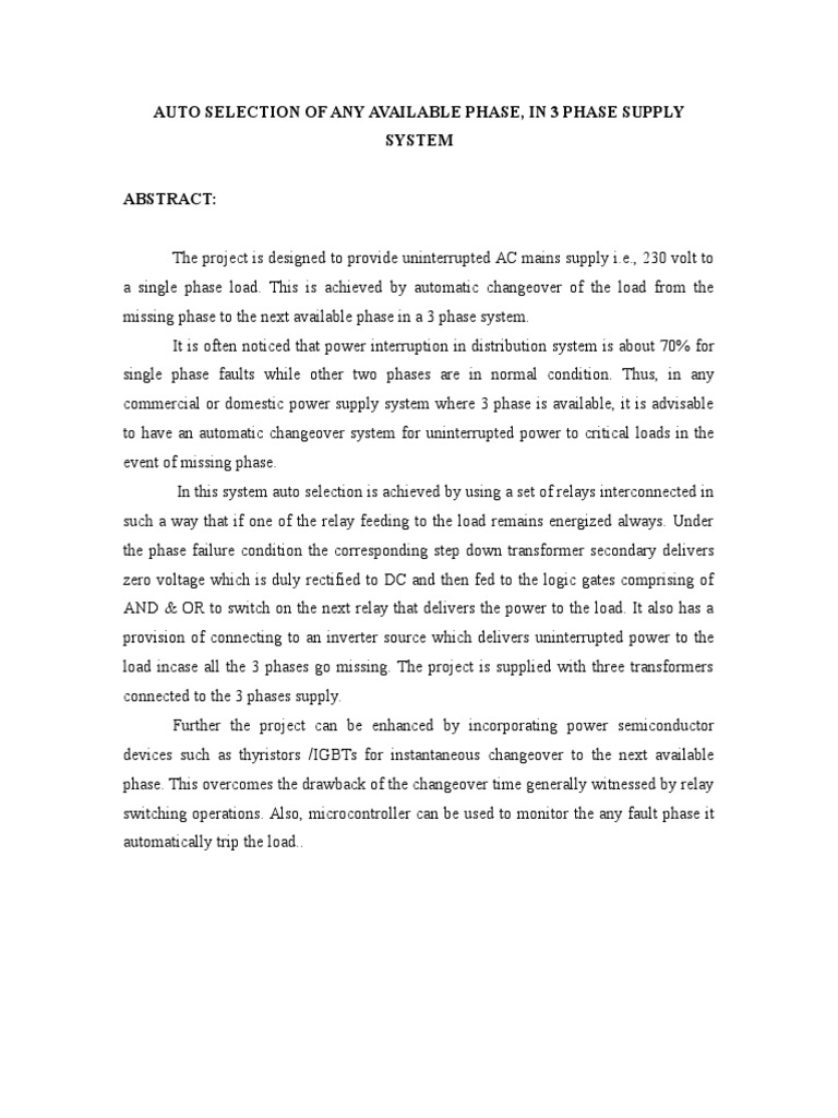 3.autoselection of Any Available Phase | PDF | Transformer | Power Supply