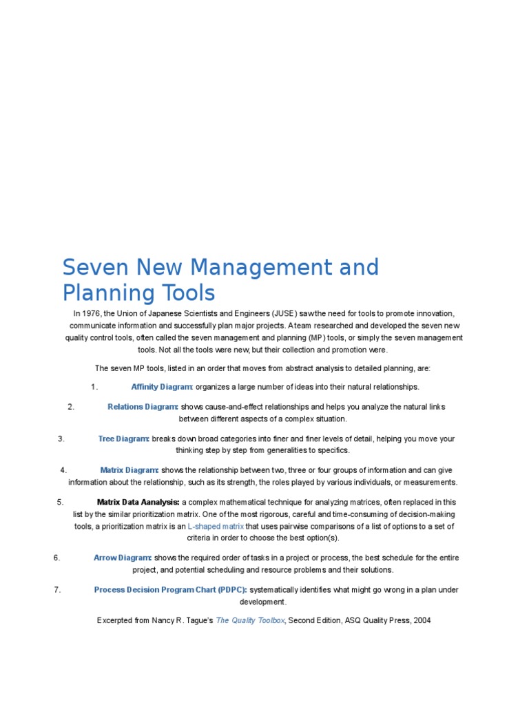 Seven New Management Tools Explained | PDF