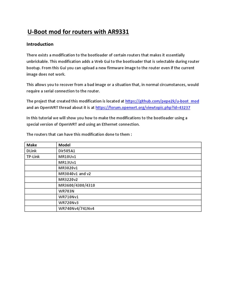 U-Boot Mod For Routers With AR9331: Make Model | PDF | Booting | Flash Memory