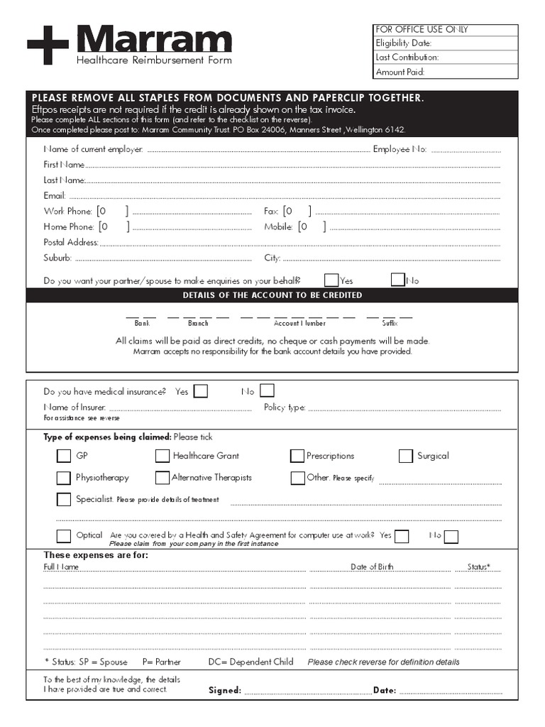 Marram Claim Form | PDF | Cheque | Health Care