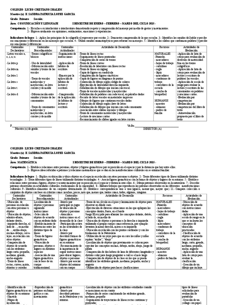 Planificación Primer Grado Primaria | PDF | Alimentos | Alfabeto