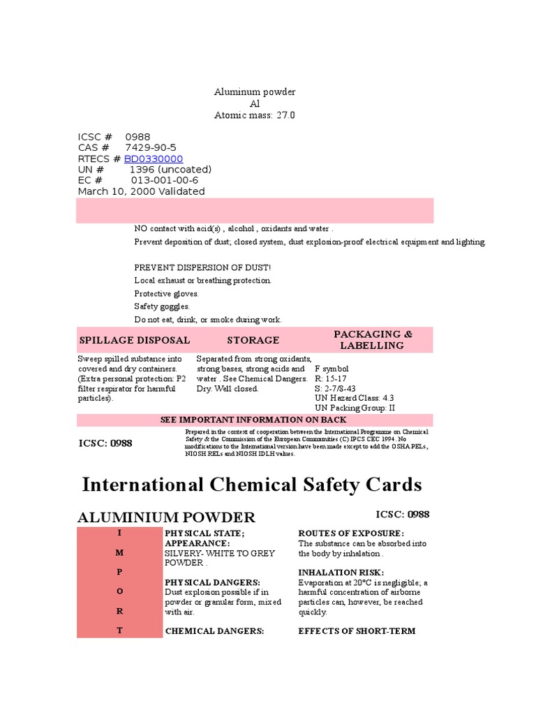 International Chemical Safety Cards: Aluminium Powder | Download Free ...