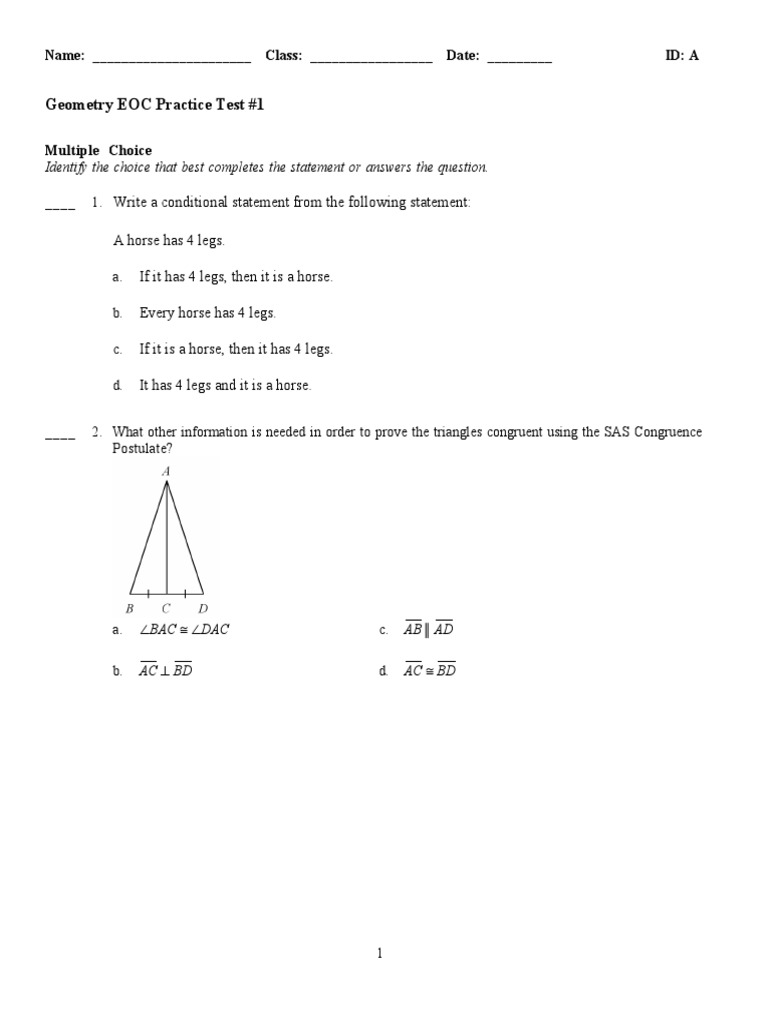 Geometry Eoc Practice Test 1 | PDF | Geometric Shapes | Elementary Geometry
