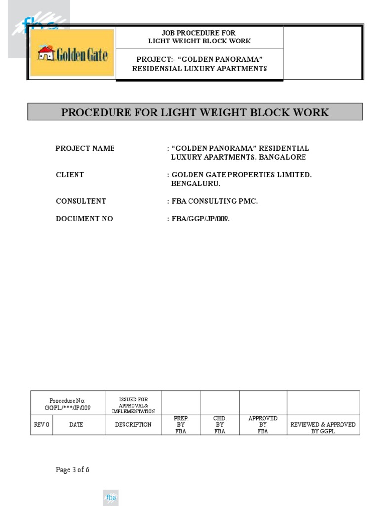 Light Weight Block Work Procedure | PDF | Brick | Pipe (Fluid Conveyance)