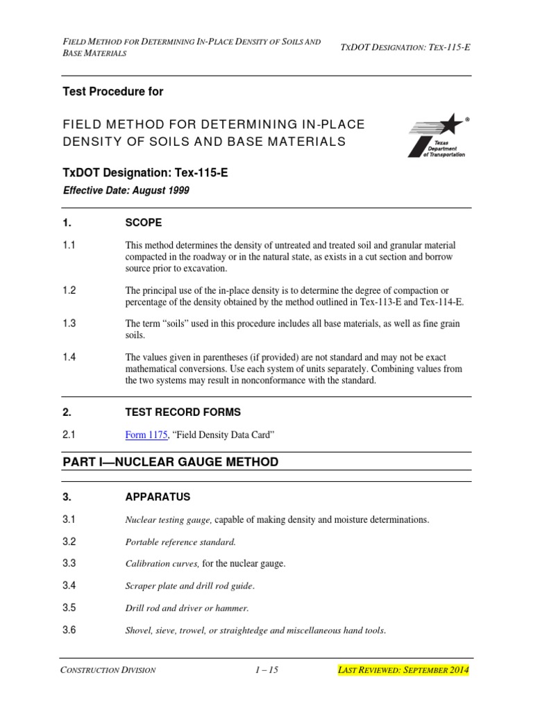 Field Method For Determining In-Place Density of Soils and Base ...