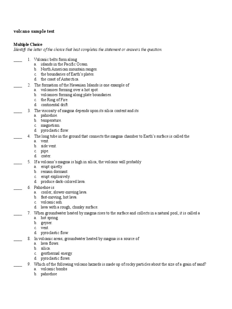 Volcano Sample Test | Download Free PDF | Volcano | Magma