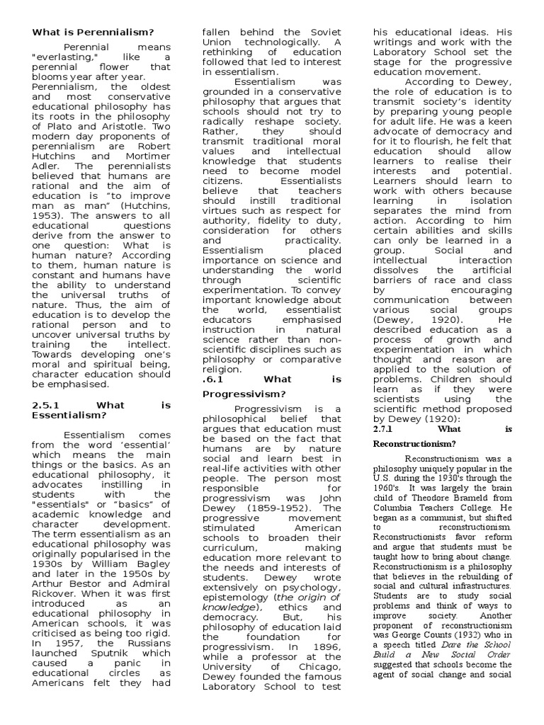 Understanding Perennialism in Education | PDF | Philosophy Of Education ...