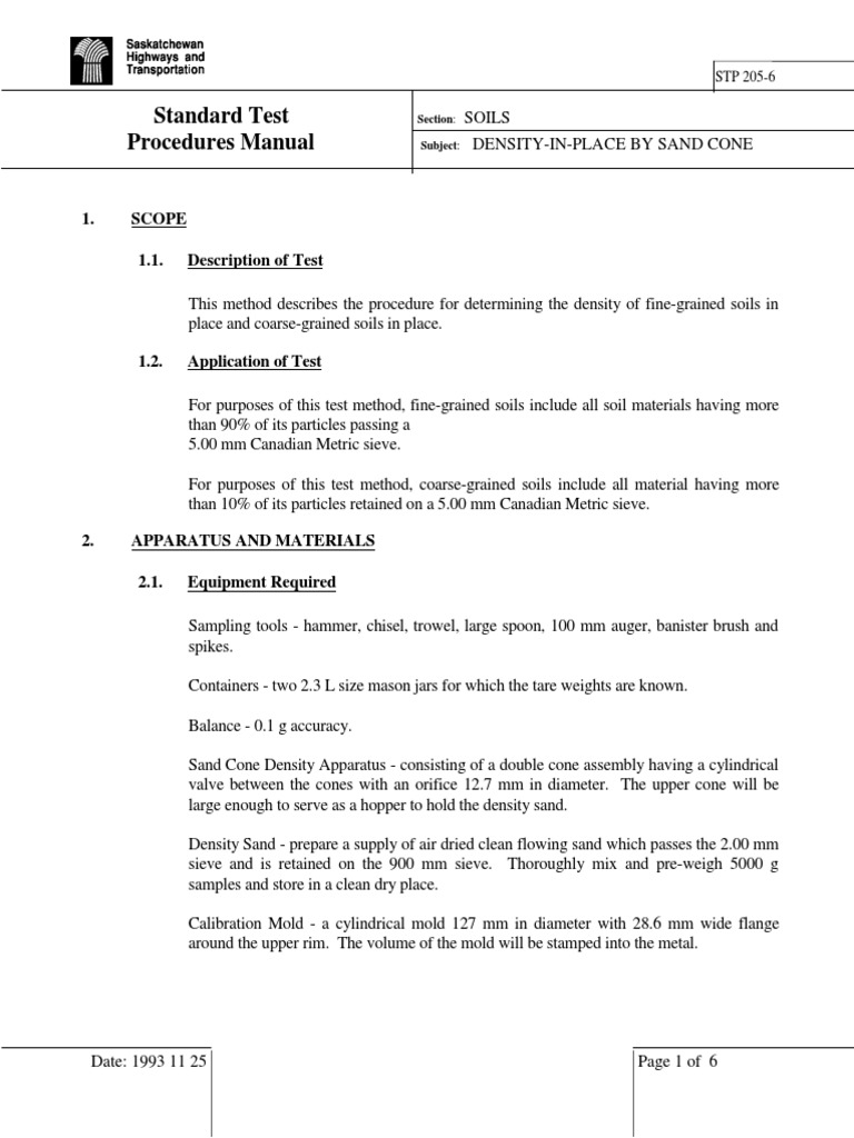 Standard Test Procedures Manual: 1. Scope 1.1. Description of Test ...