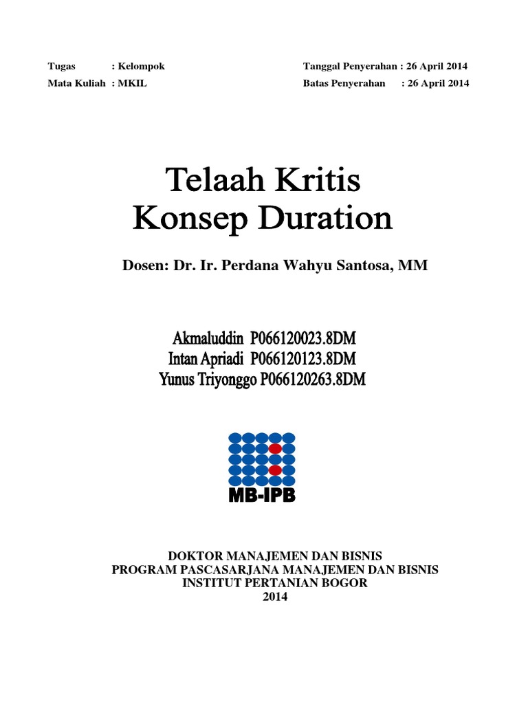 Tugas Durasi Obligasi DMB IPB | PDF | Pengelolaan Keuangan & Uang | Bisnis