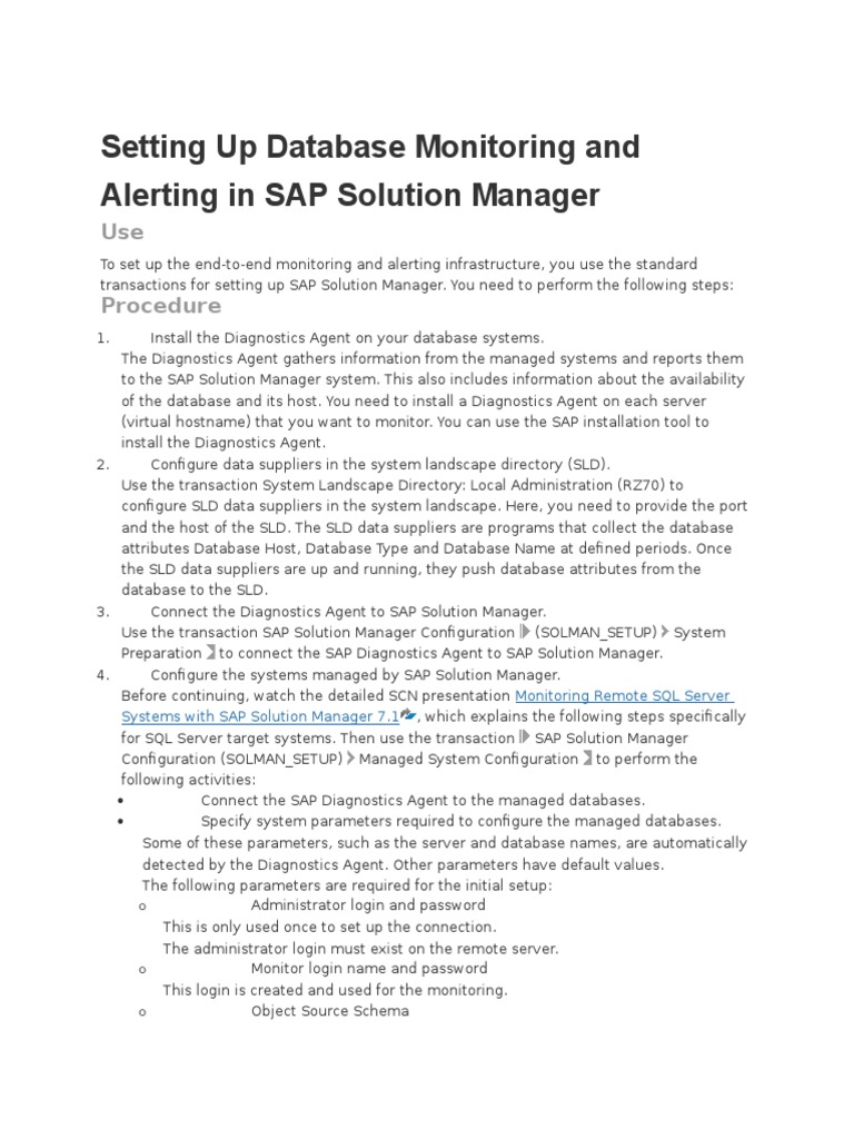 SAP Solution Manager Database Monitoring Setup | PDF | Database ...