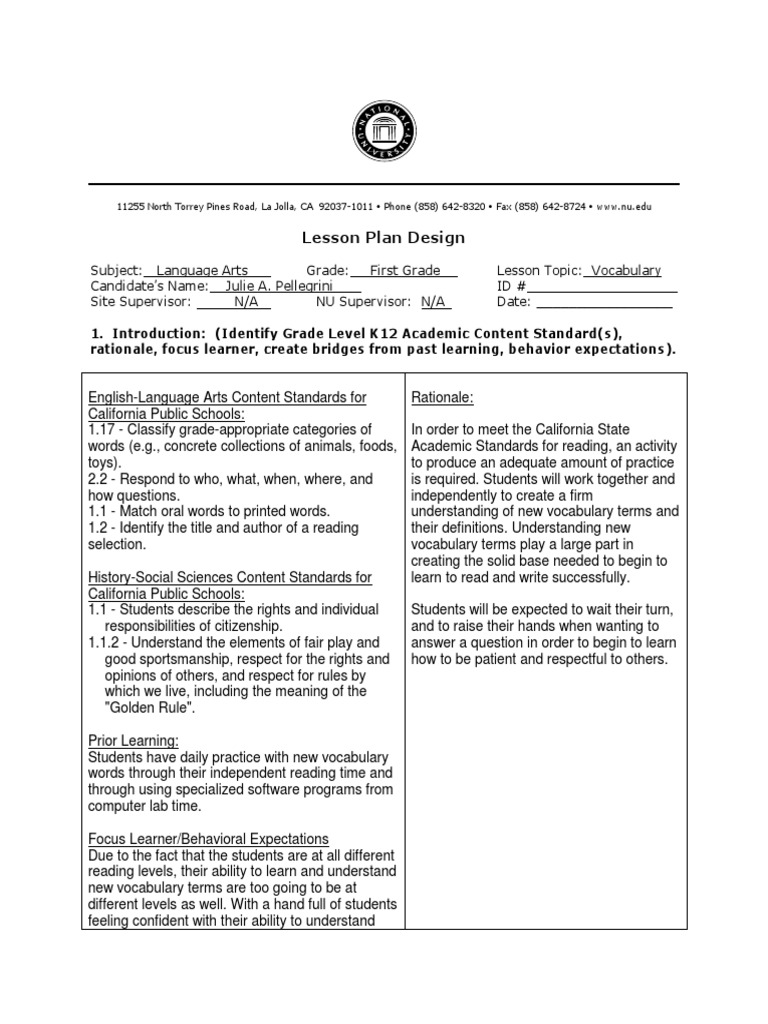 Julie Pellegrini - Multidisciplinary Lesson Plan | PDF | Vocabulary ...