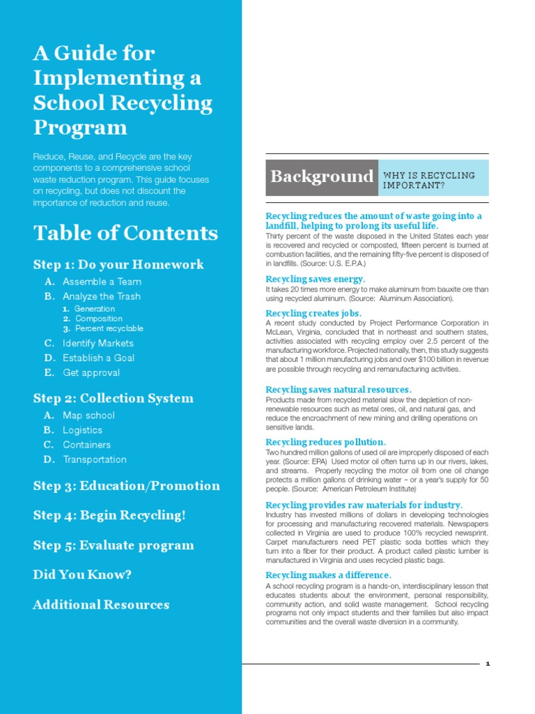 A Guide For Implementing A School Recycling Program: Background | PDF ...
